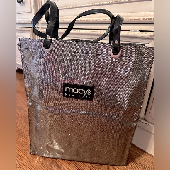 Macy's | Bags | New Limited Edition Macys Silver Glitter Largetote Bag ...